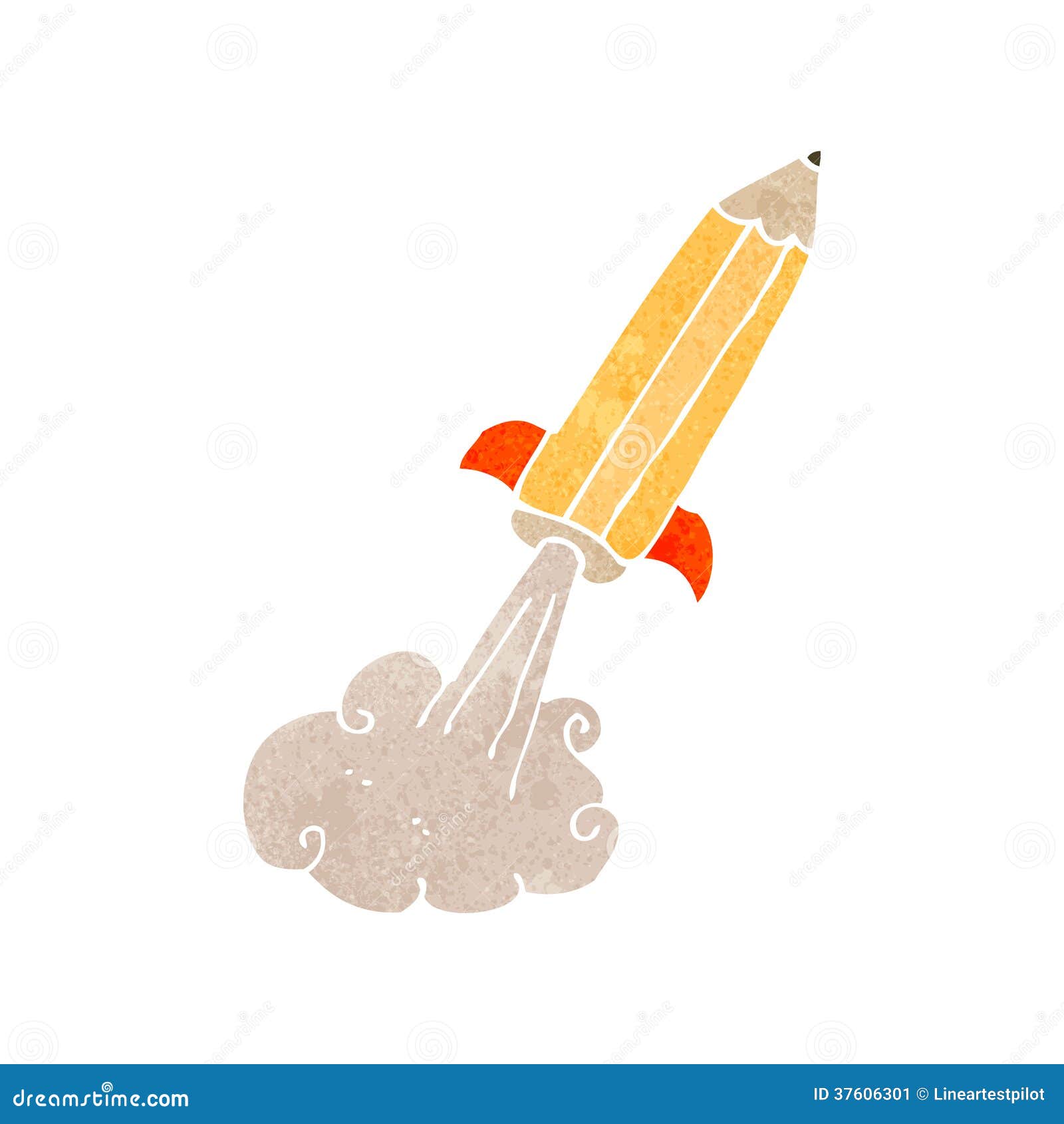 Retro Cartoon Pencil Rocket Stock Illustration - Illustration of pencil ...