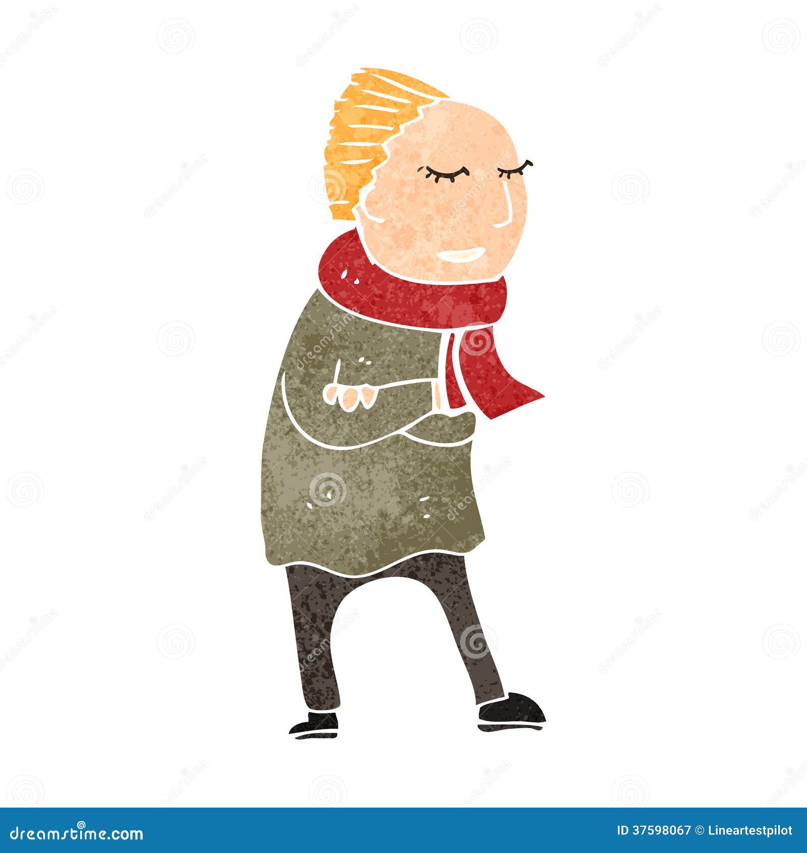 Retro Cartoon Person in Winter Clothes Stock Vector - Illustration of ...