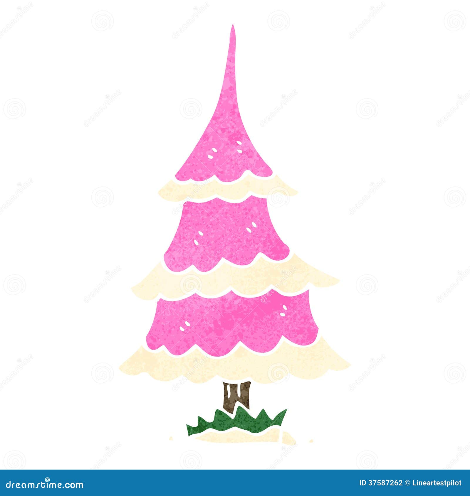 Retro Cartoon,pink Christmas Tree, Stock Vector - Illustration of tree ...