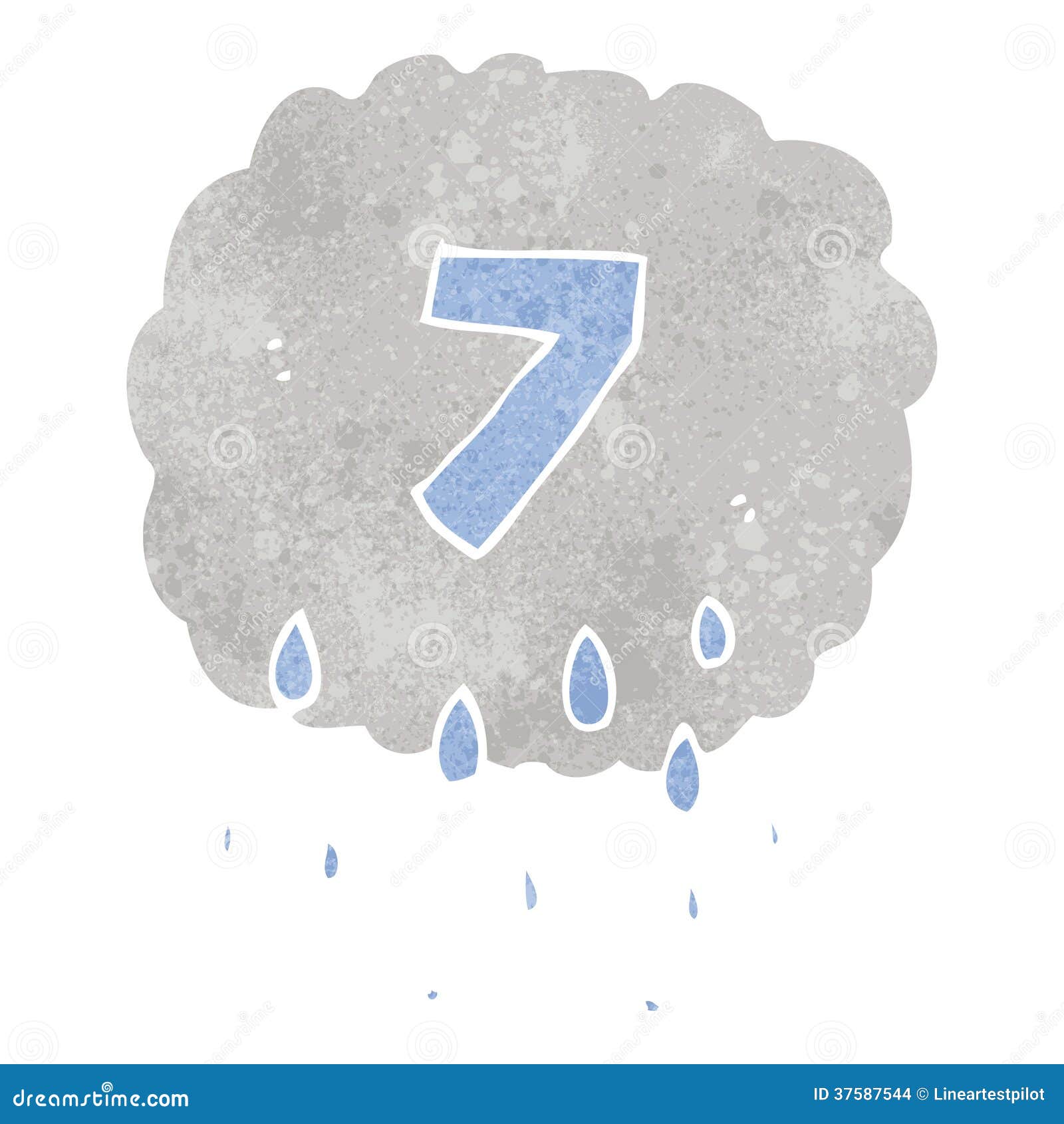Retro Cartoon Rain Cloud with Number Seven Stock Vector - Illustration ...