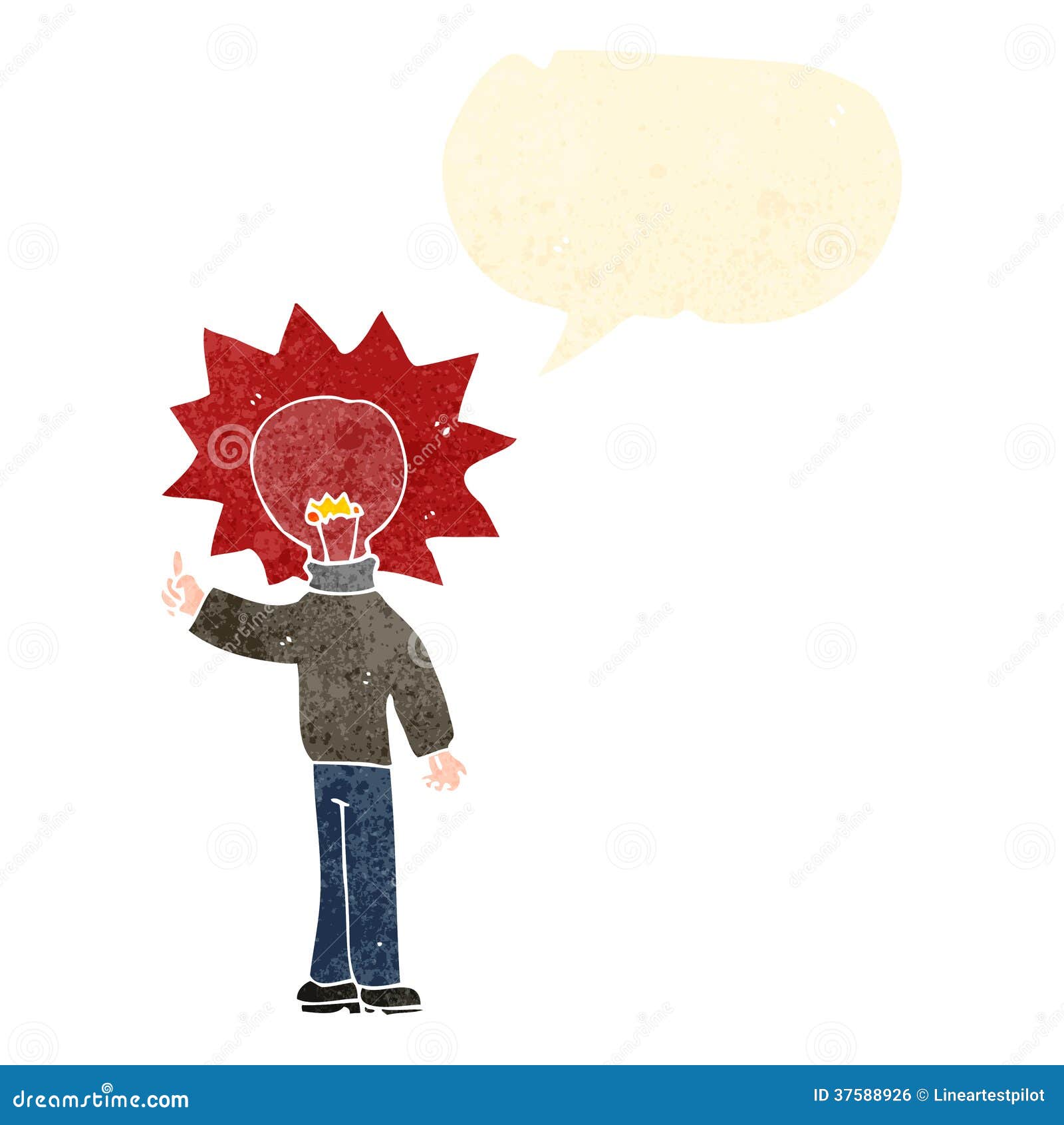 Retro Cartoon Red Light Bulb Head Man Stock Illustration - Illustration ...
