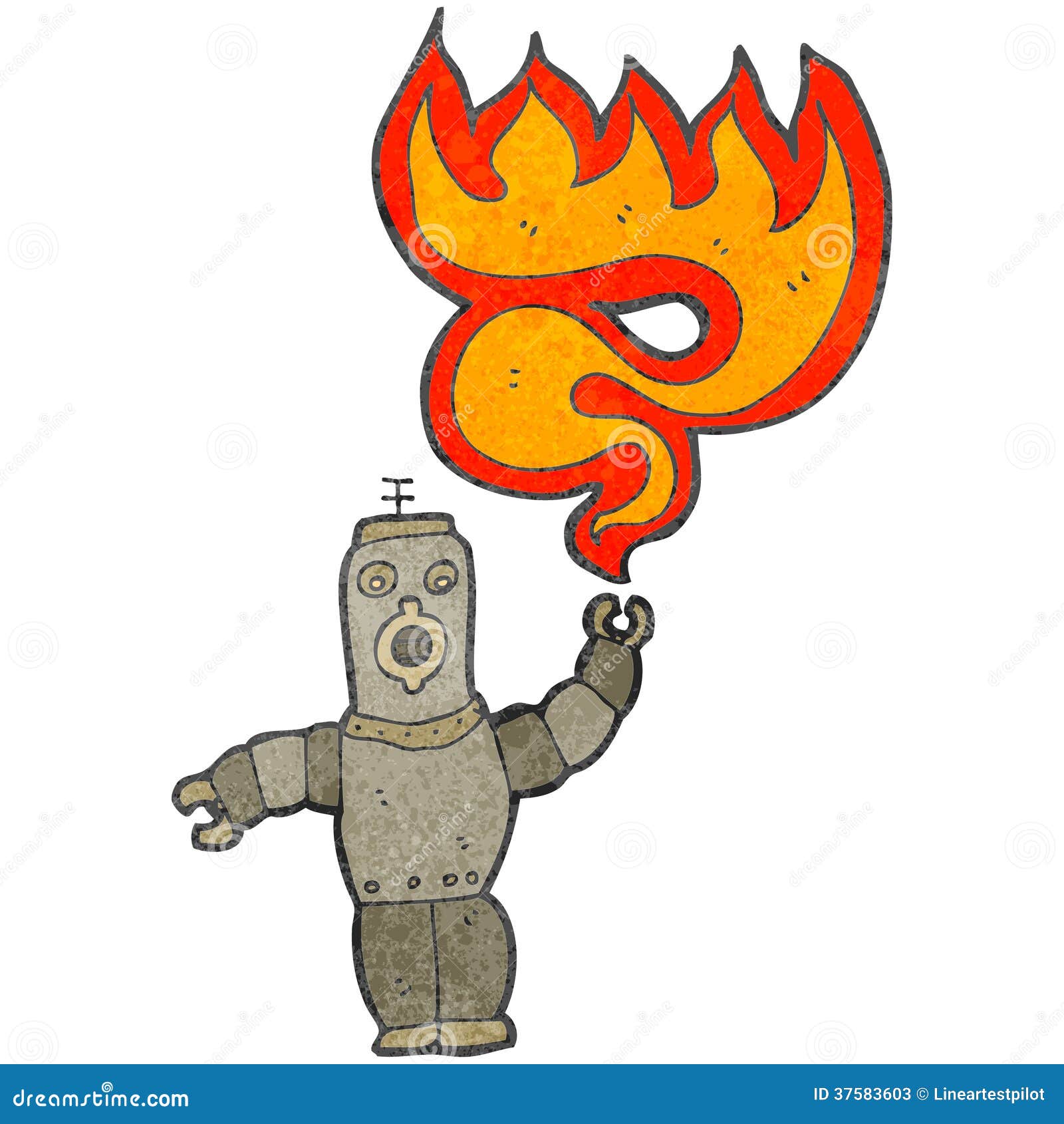 Retro Cartoon Robot Shooting Fire Stock Vector - Illustration of grunge ...