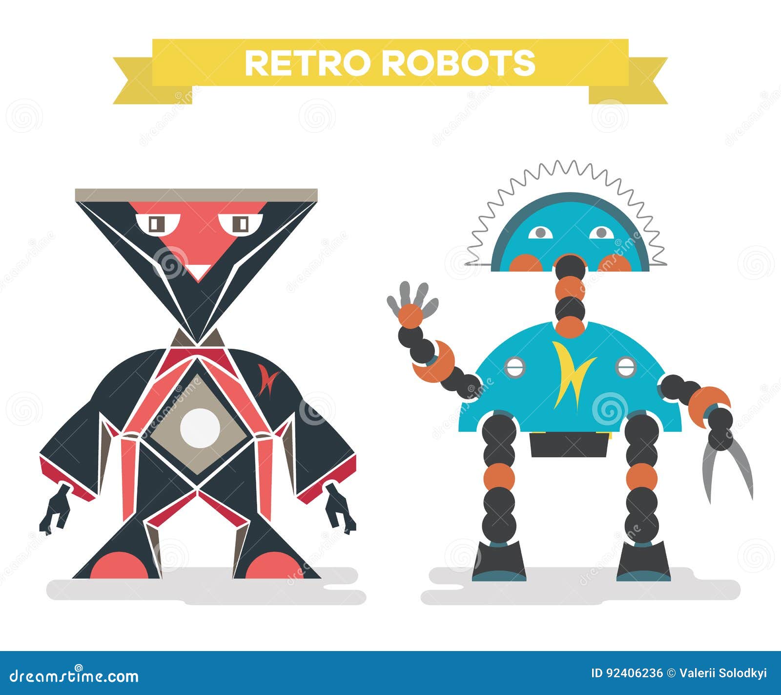 Retro Cartoon Robots. Vintage Robots Isolated on White Stock Vector ...