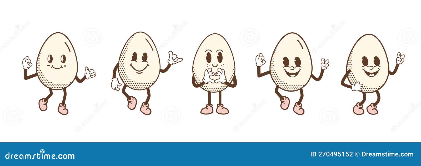 Retro Cartoon Smiling Egg Mascot Character Walking Jumping and Standing ...