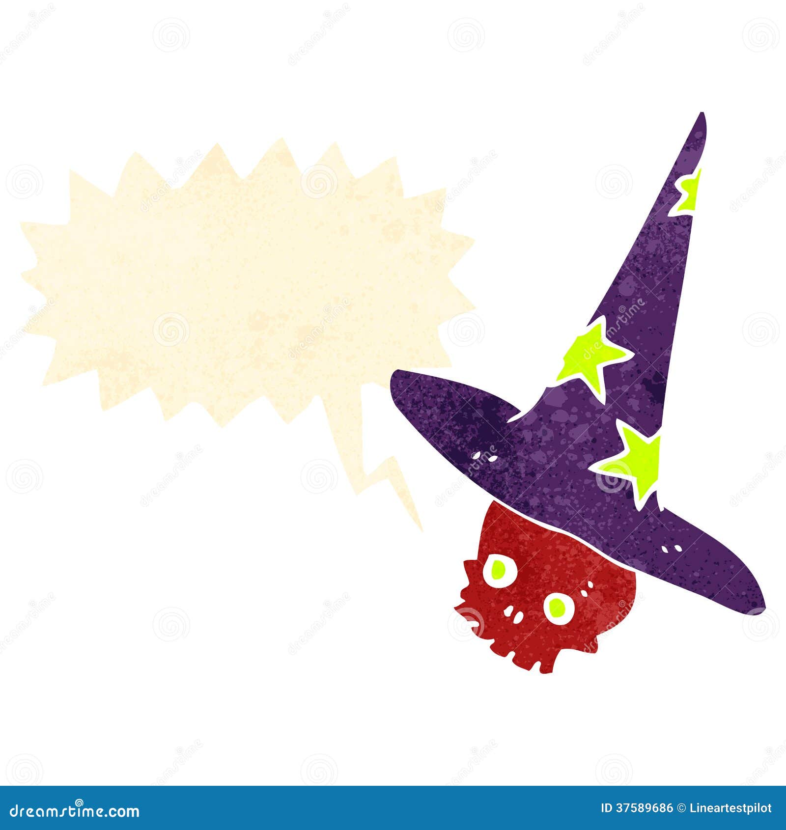 Retro Cartoon Spooky Wizard Skull Stock Illustration - Illustration of ...