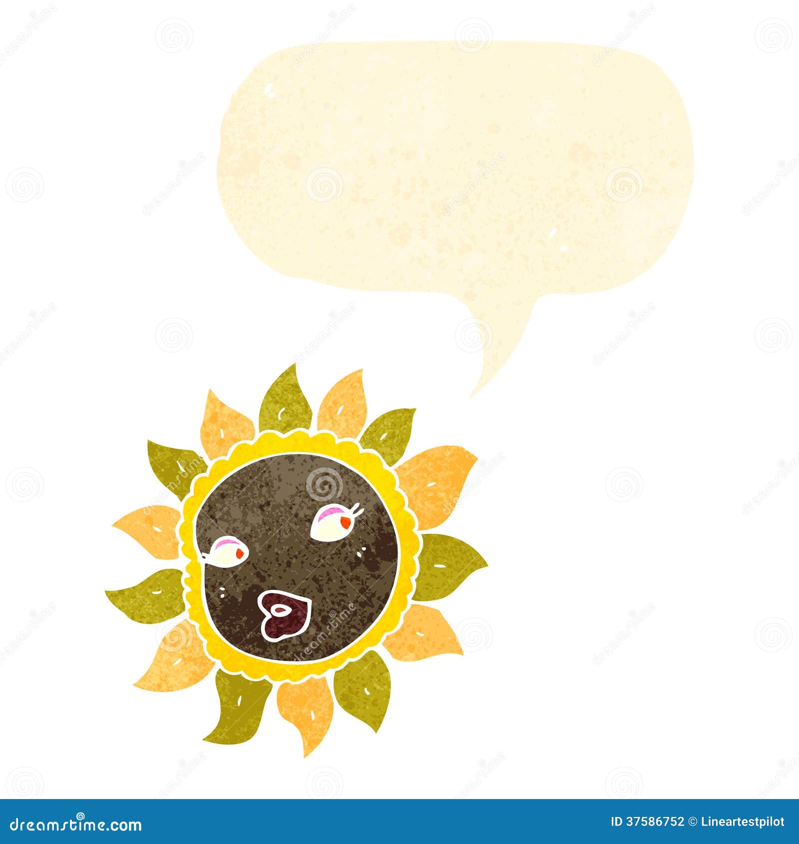 Retro Cartoon Sunflower with Face Stock Vector - Illustration of cloud ...