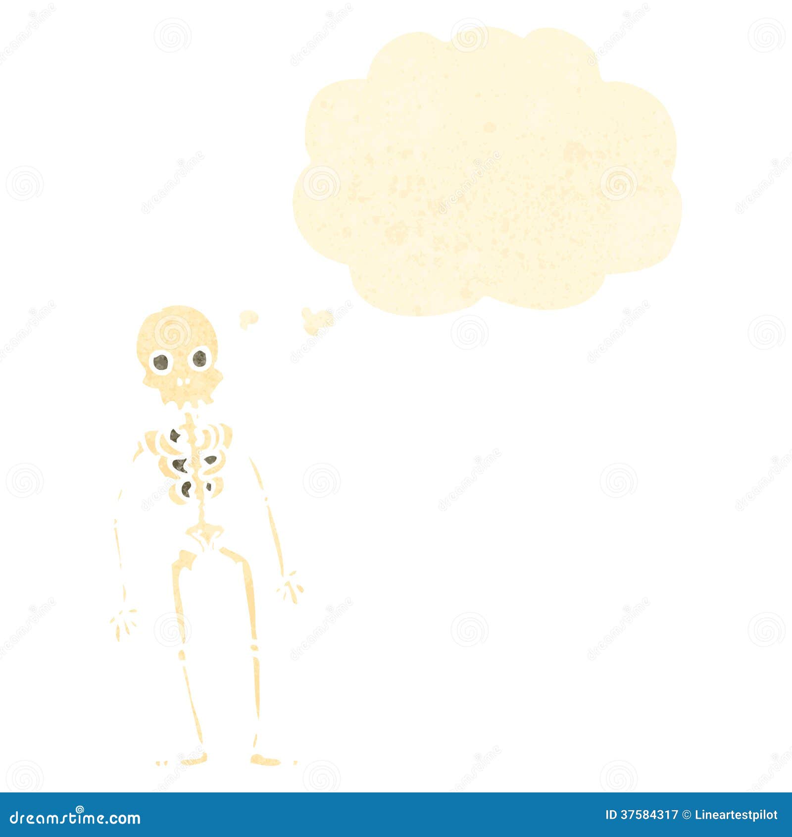 Retro Cartoon Thinking Skeleton Stock Illustration - Illustration of ...