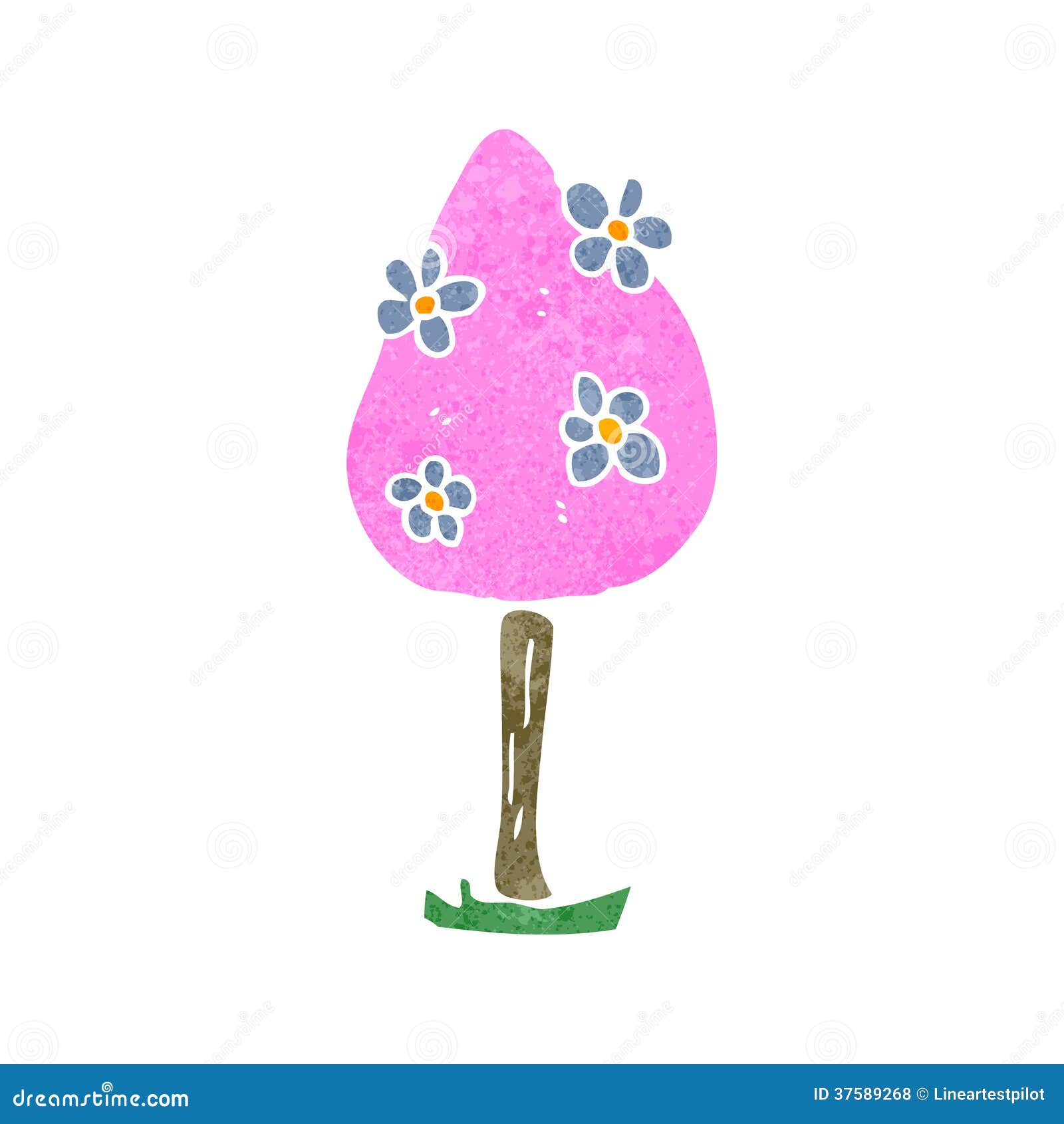 Retro Cartoon Tree with Flowers Stock Illustration - Illustration of ...