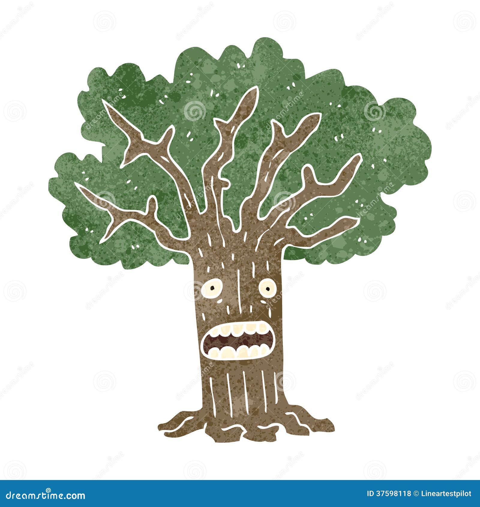 Retro Cartoon Tree with Worried Face Stock Vector - Illustration of ...