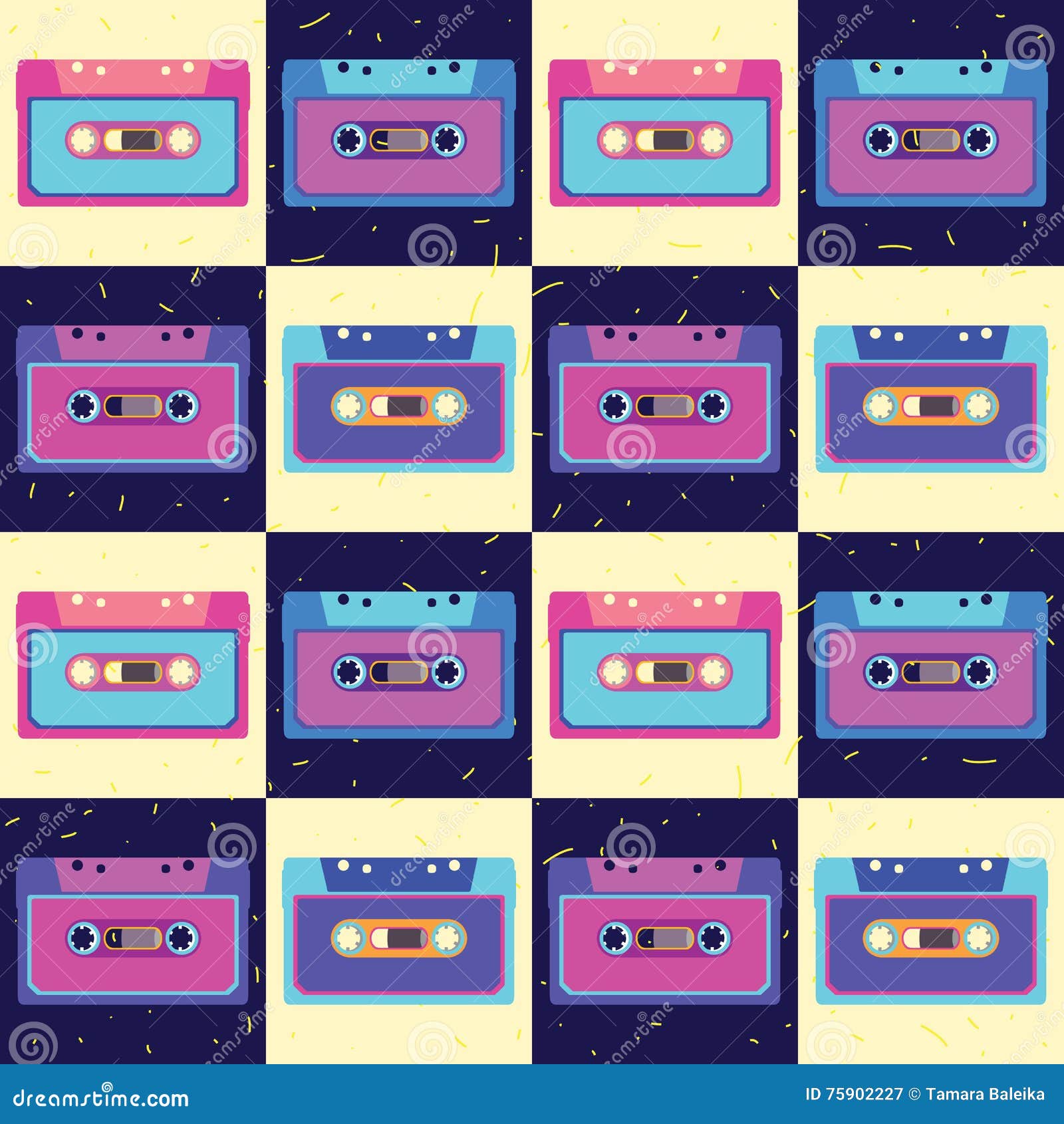 Retro Cassette Pattern Seamless. Boombox Cassette For Tape Recorder ...