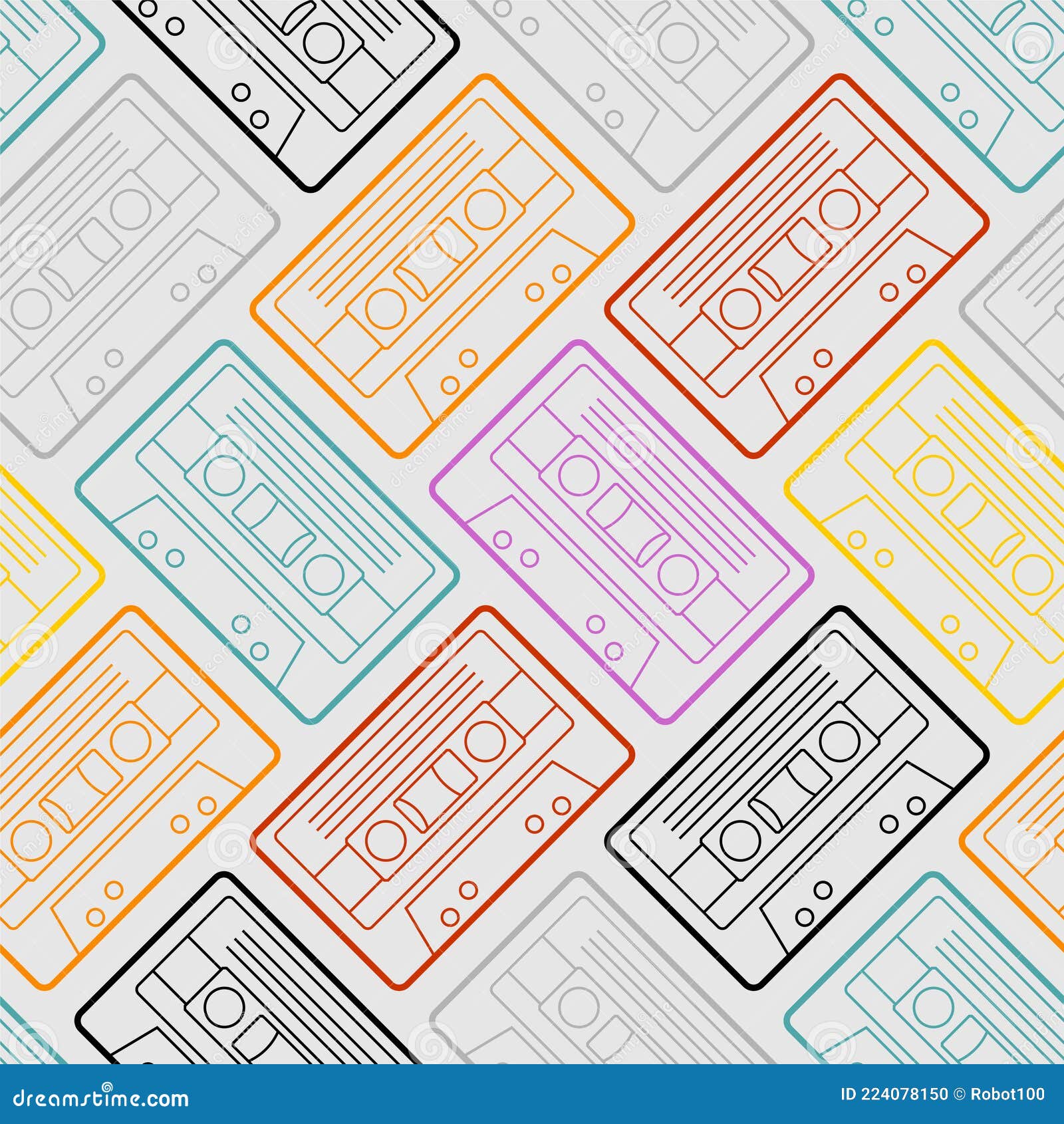 Retro Cassette Pattern Seamless. Boombox Cassette For Tape Recorder ...