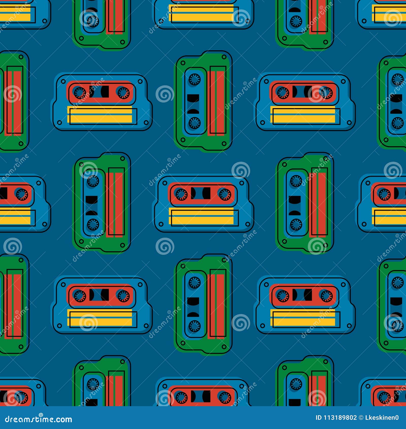 Retro Cassette Regular Seamless Pattern Stock Vector - Illustration of ...