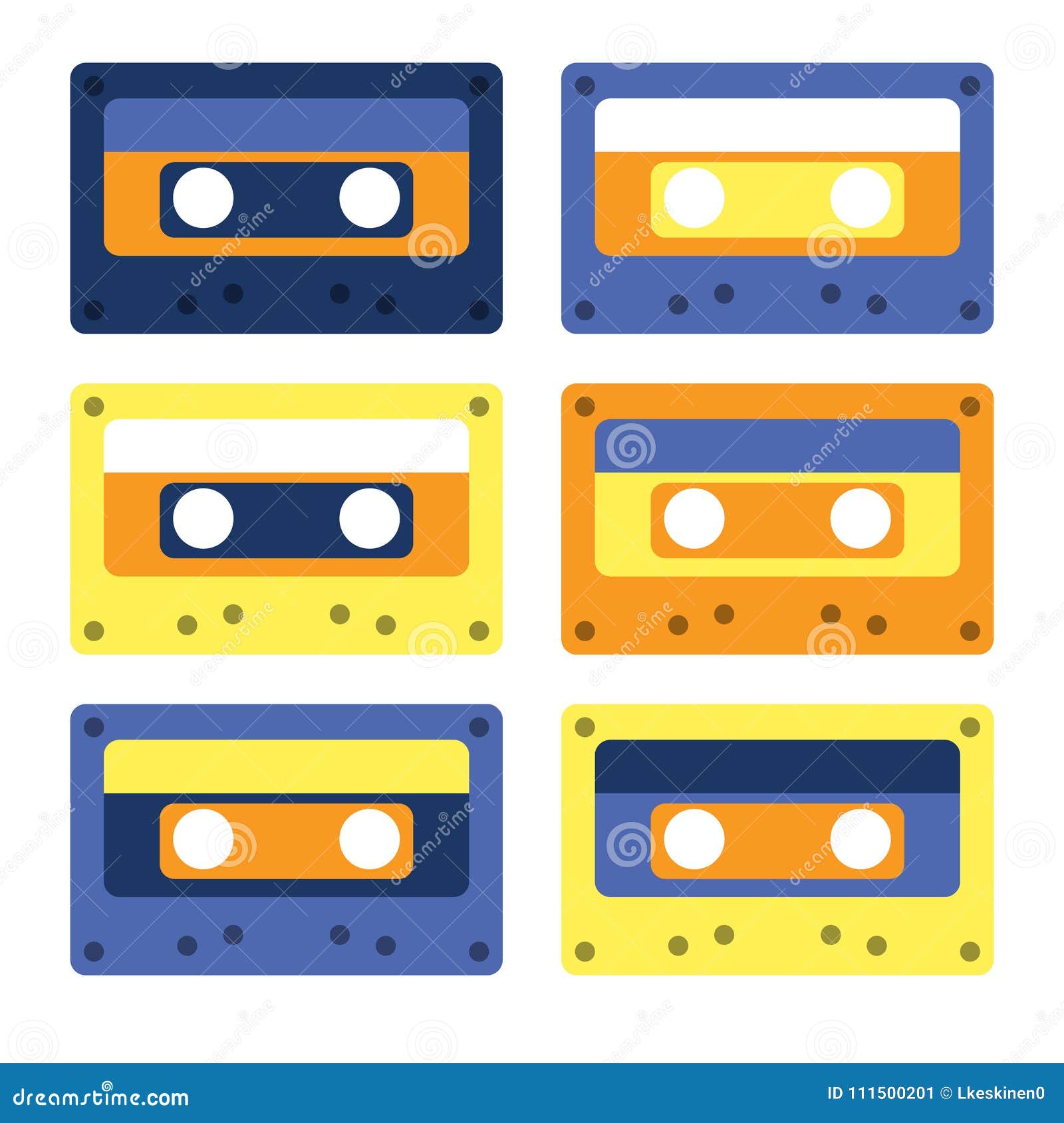 Retro Cassettes Simple Design Set Stock Vector - Illustration of audio ...