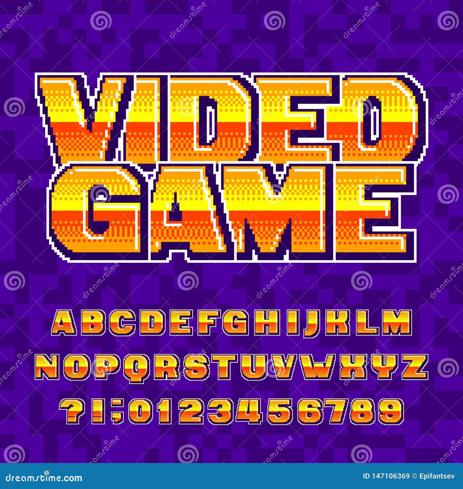 Video Game Alphabet Font. Digital Pixel Gradient Letters and Numbers ...