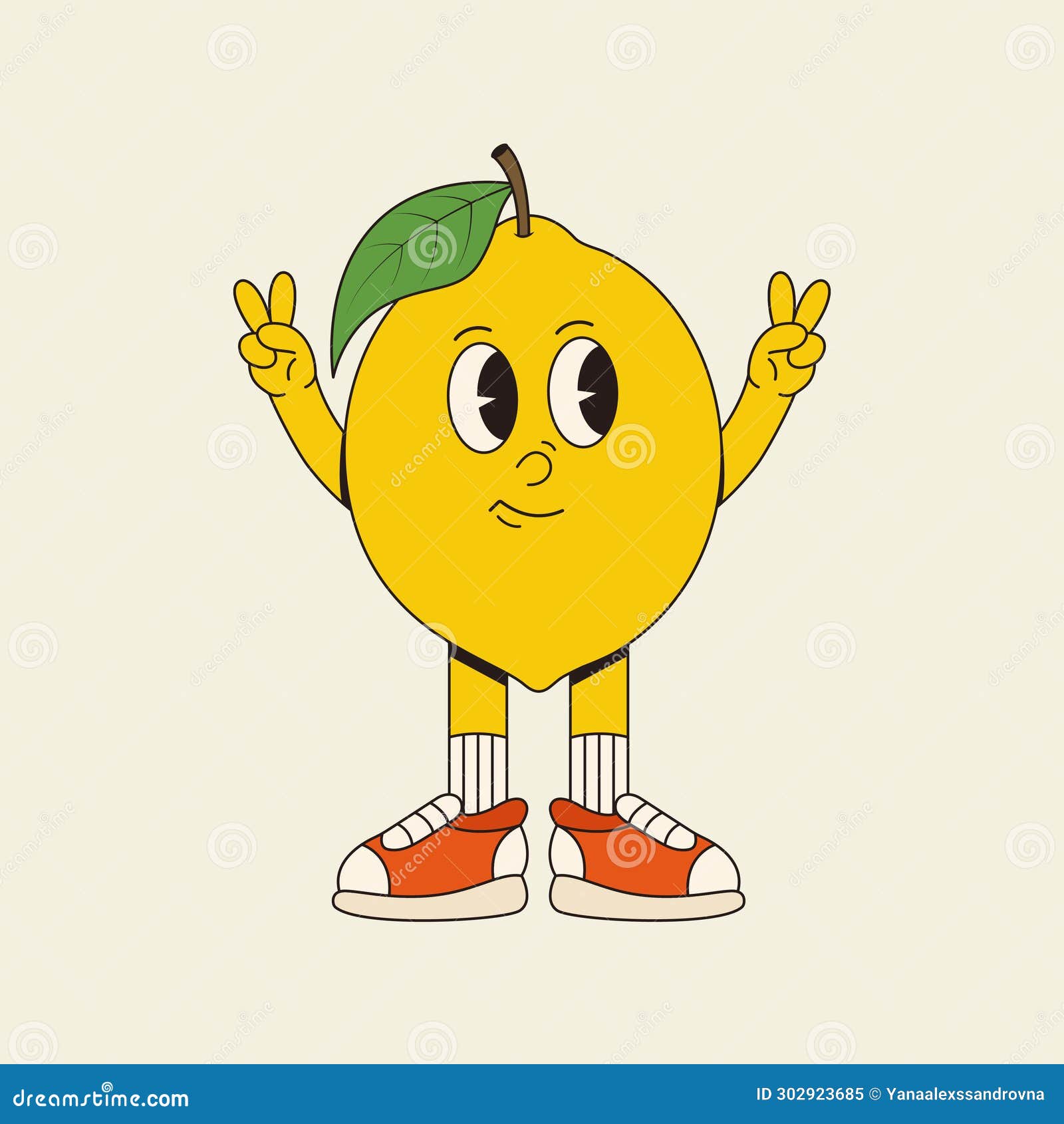 Retro Character Lemon in Trendy Groovy 70s Style. Vector Illustration ...