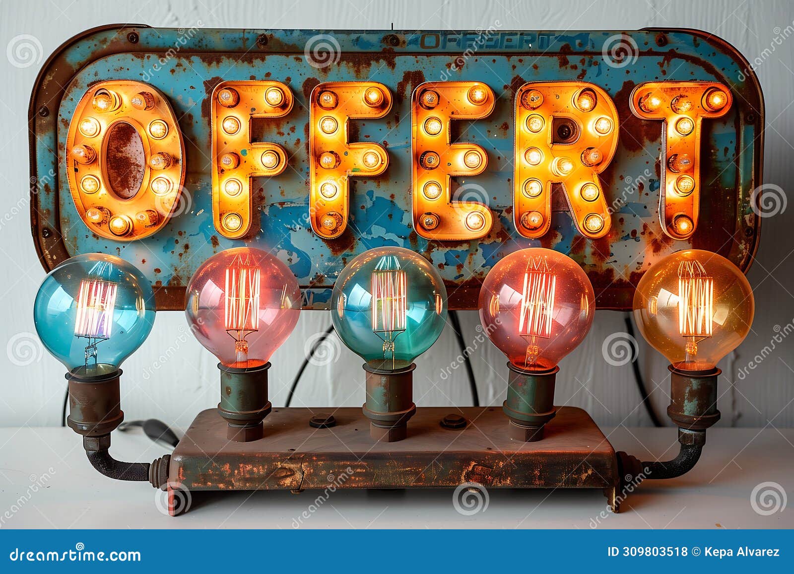 Retro Charm Illuminated Offer Sign Stock Illustration - Illustration of ...