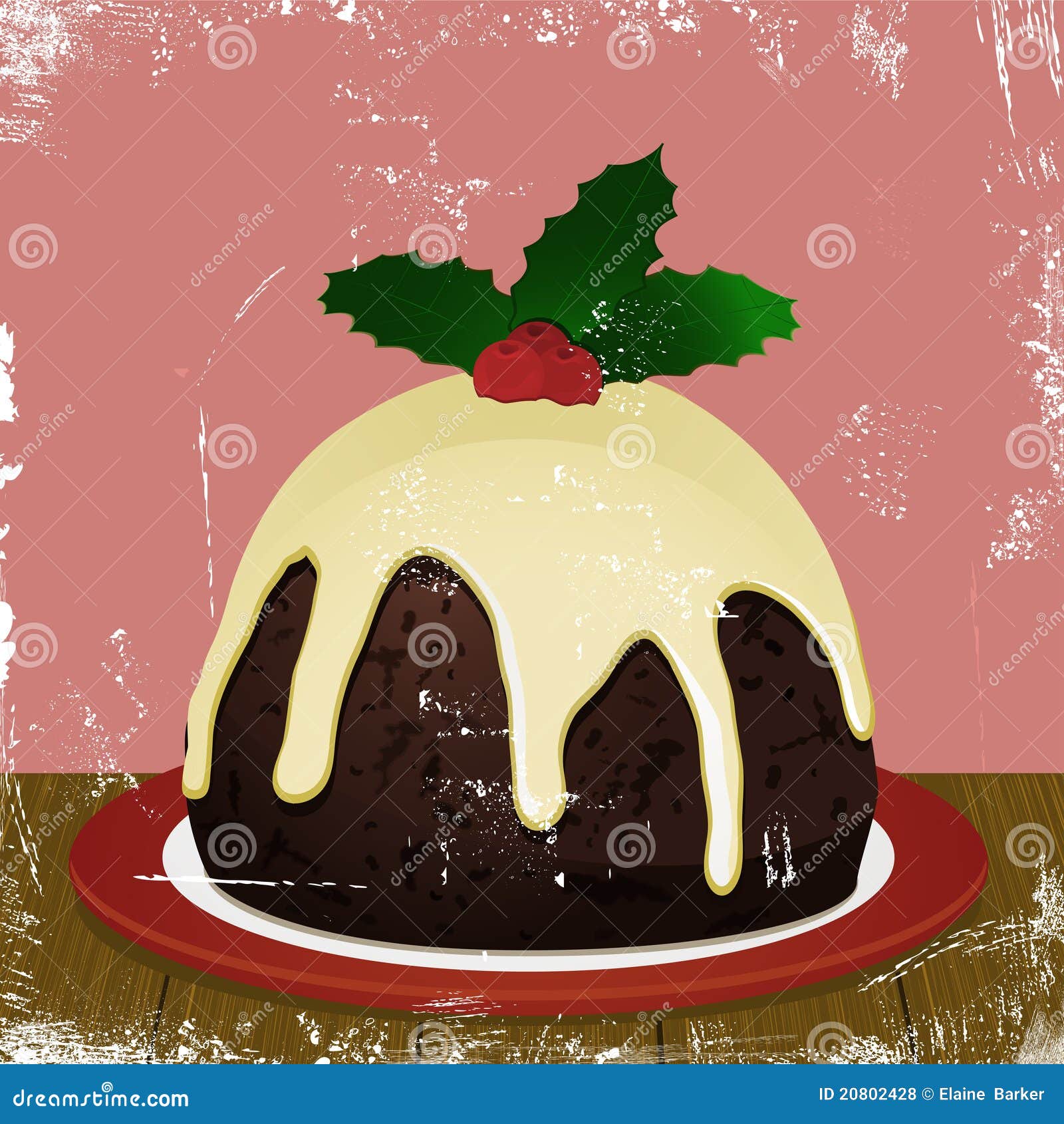 Christmas Pudding Round Rich Fruit Figgy Pud With Cream Sauce And Holly ...