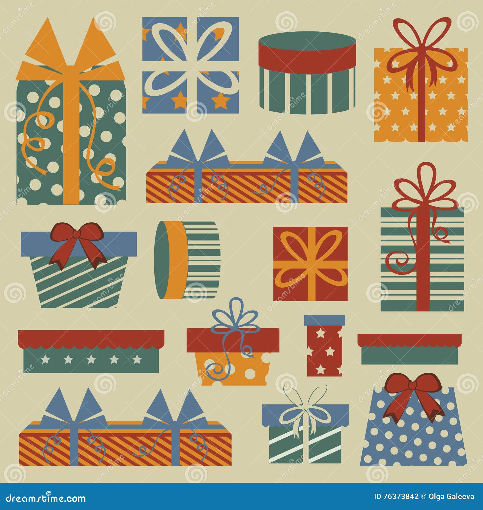 Retro Christmas Set with Gift Boxes. Stock Vector - Illustration of ...