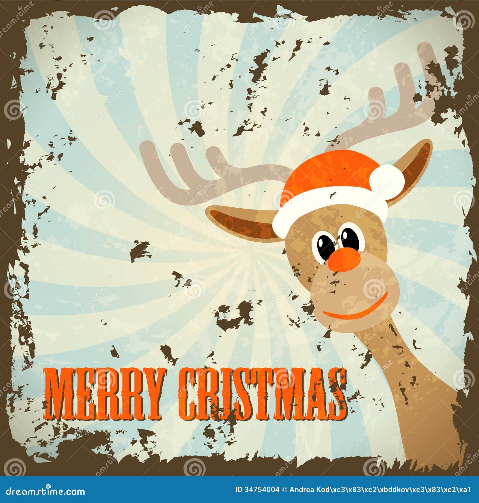 Retro Christmas Theme with Reindeer and Text Merry Stock Vector ...