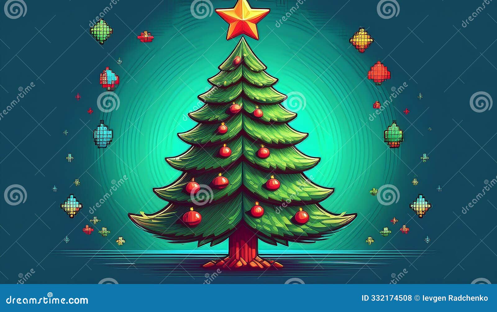 Retro Christmas Tree Background - Pixel Art Christmas Tree Design in 8 ...