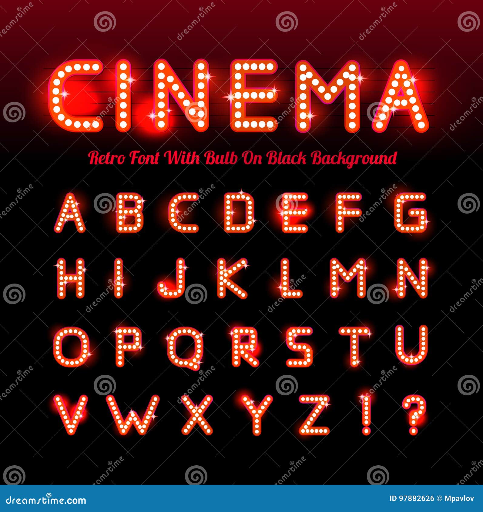 Retro cinema font stock vector. Illustration of bright - 97882626