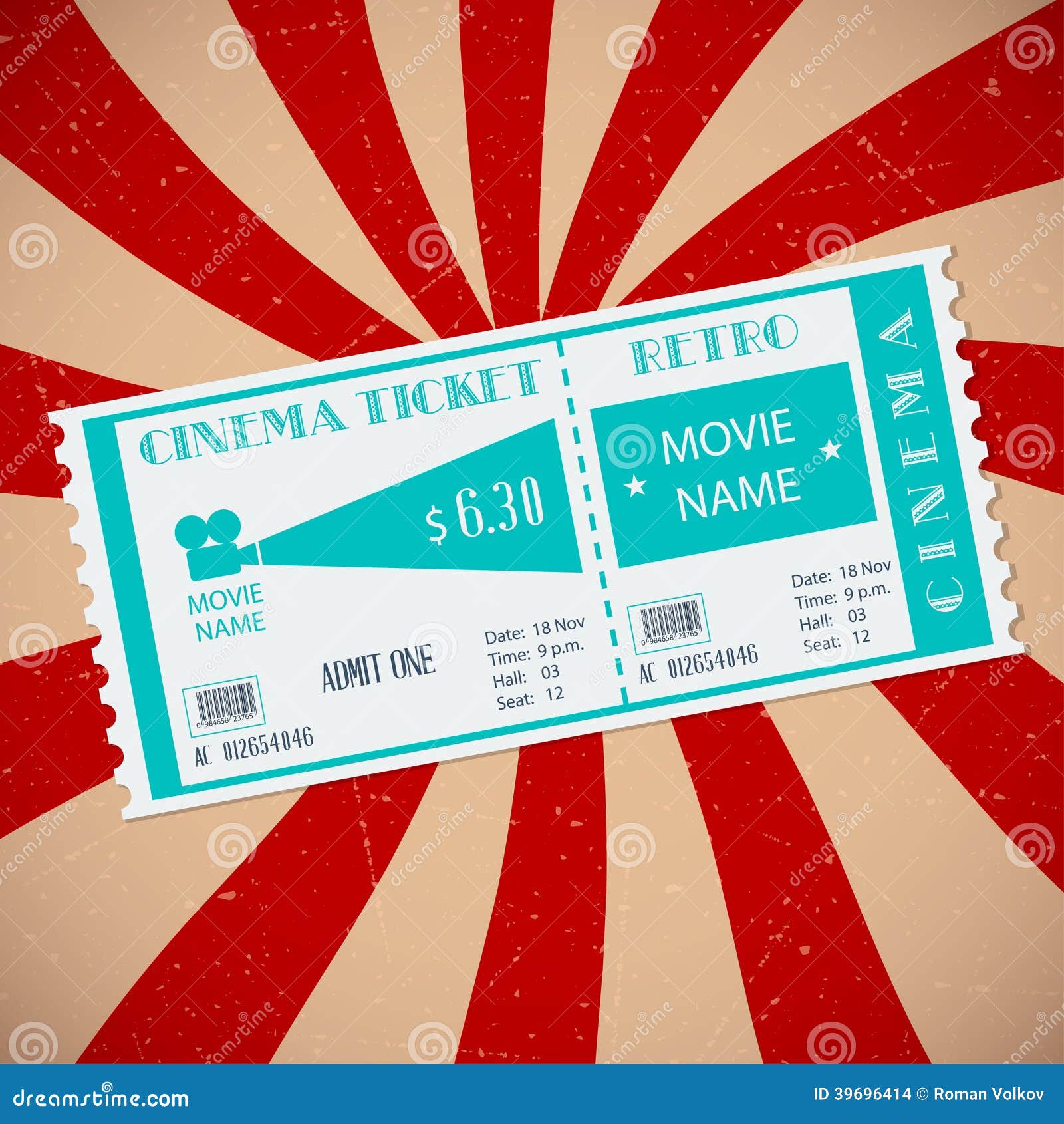 Retro Cinema Ticket stock vector. Illustration of pass - 39696414