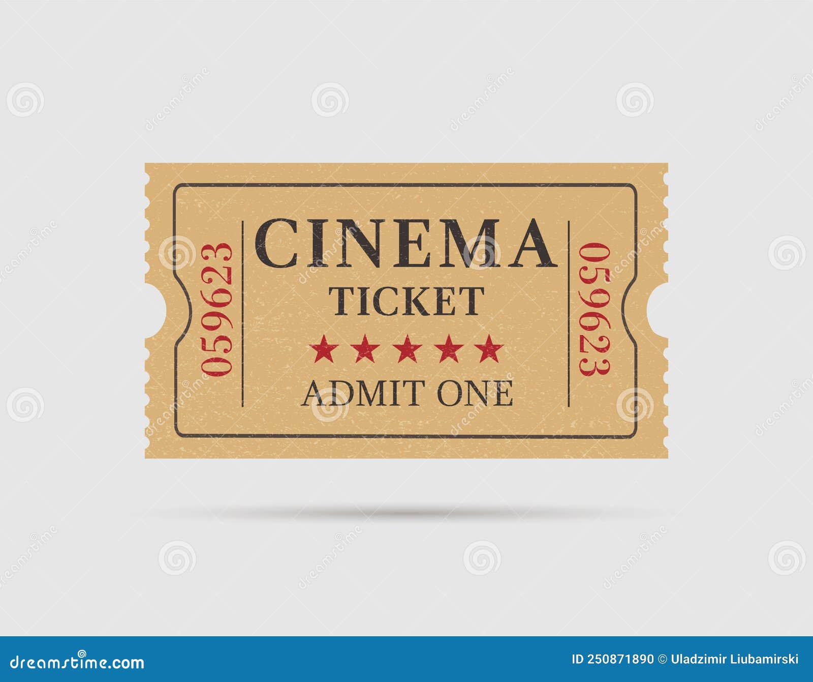 Retro Cinema Ticket. Vector Illustration of Designer on a Grey ...