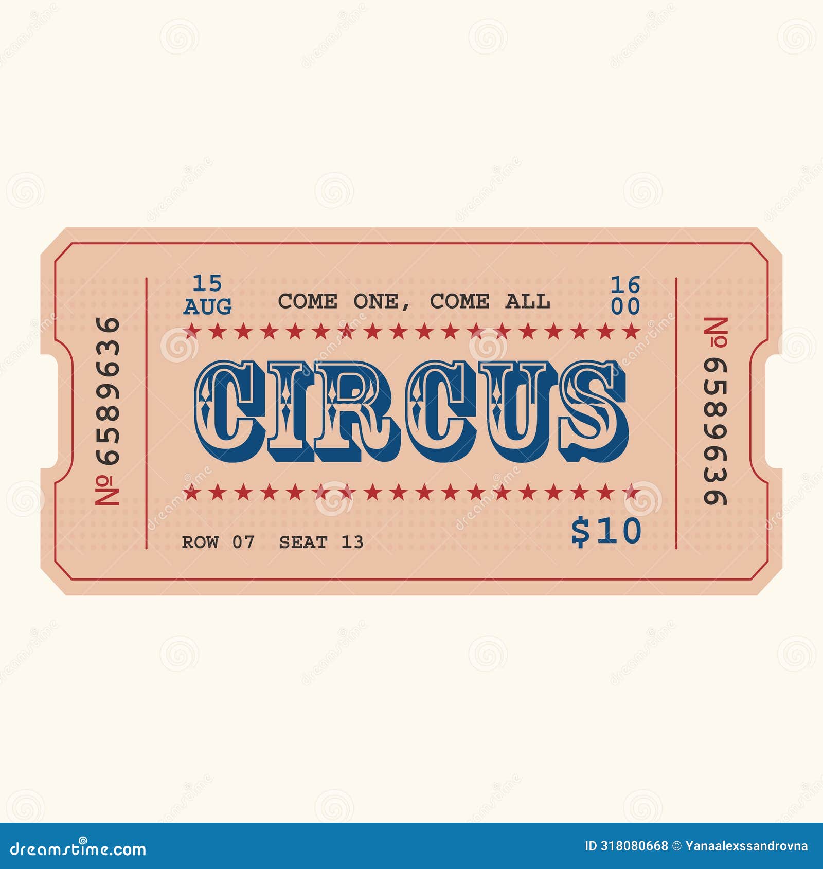 Retro Circus Ticket Template. Admit One. Vector Illustration Stock ...