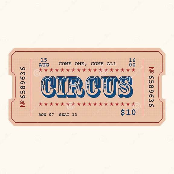 Retro Circus Ticket Template. Admit One. Vector Illustration Stock ...