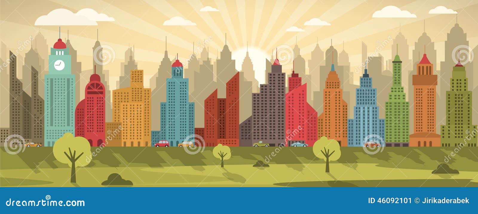 Retro City stock vector. Illustration of architecture - 46092101