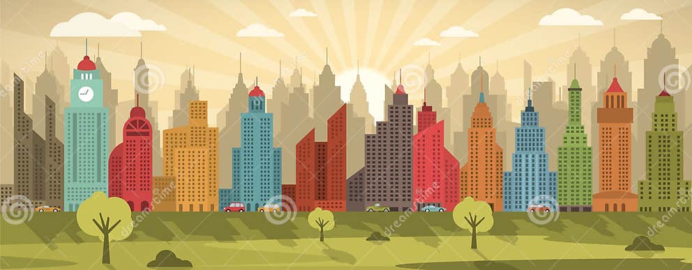 Retro City stock vector. Illustration of architecture - 46092101