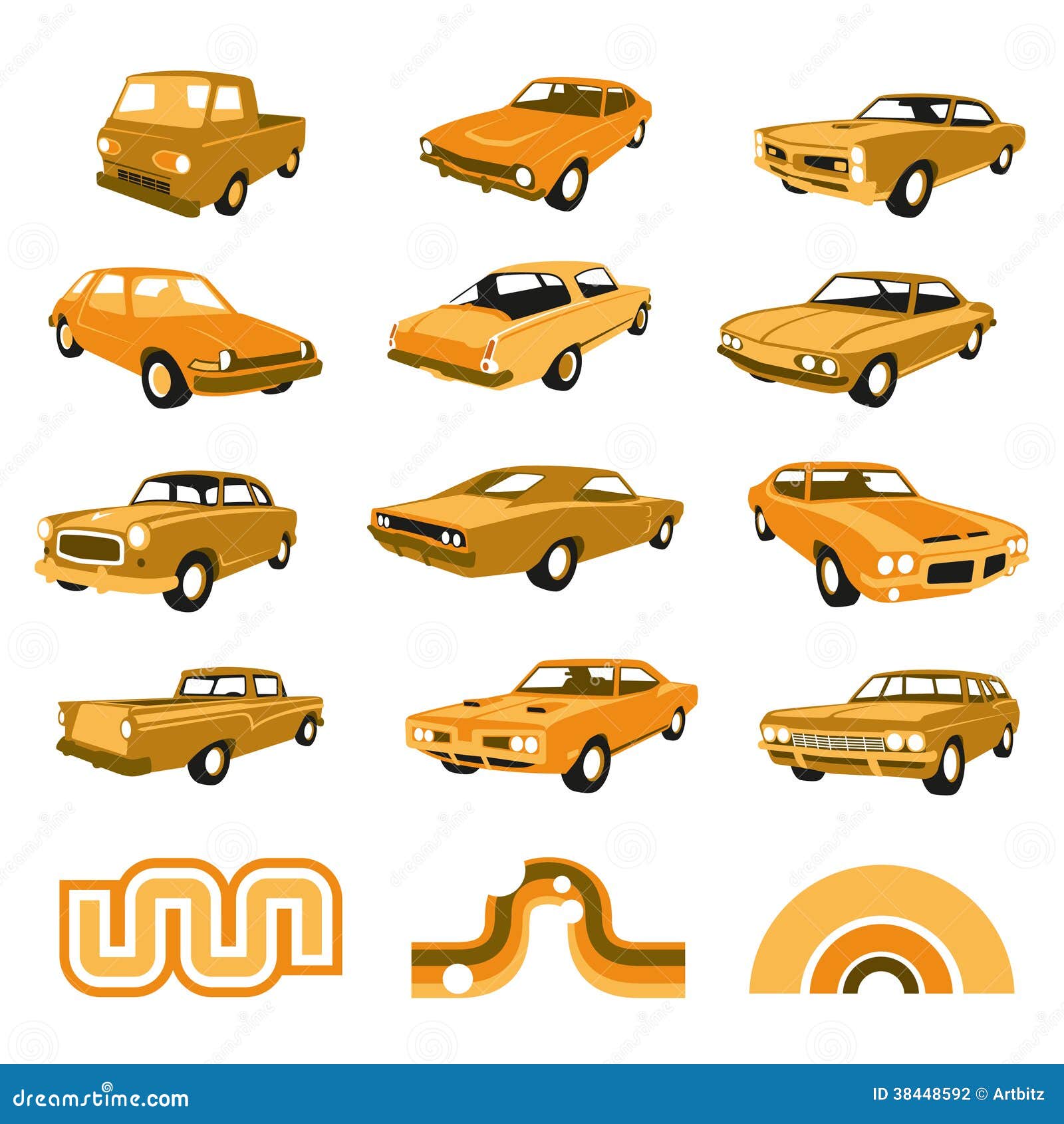 Retro Classic and Muscle Car Vectors Stock Illustration - Illustration ...