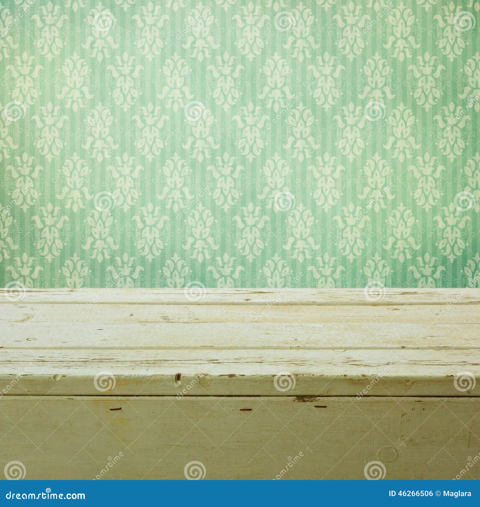 Retro Classical Wallpaper and Wooden Table Stock Photo - Image of ...