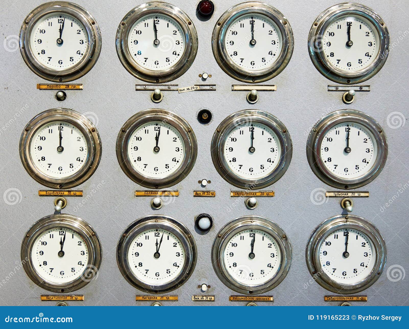 Retro Clock Faces on Train Control Panel Stock Image - Image of number ...