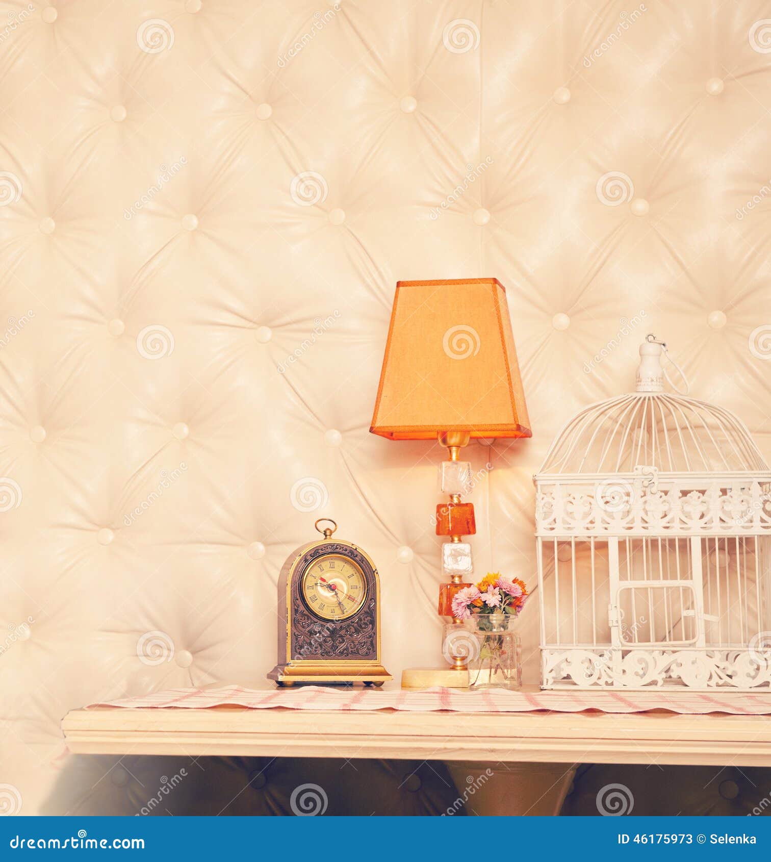 Retro Clock, Lamp and Birdcage Backdrop. Stock Image - Image of ...