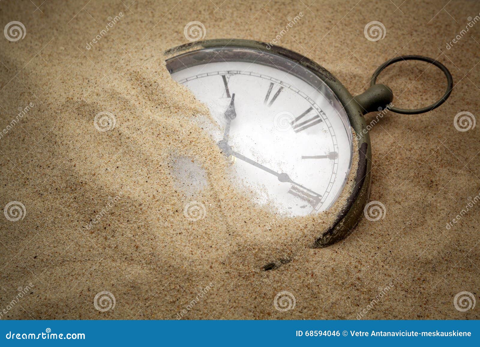 Retro clock on sand stock photo. Image of concept, hour - 68594046
