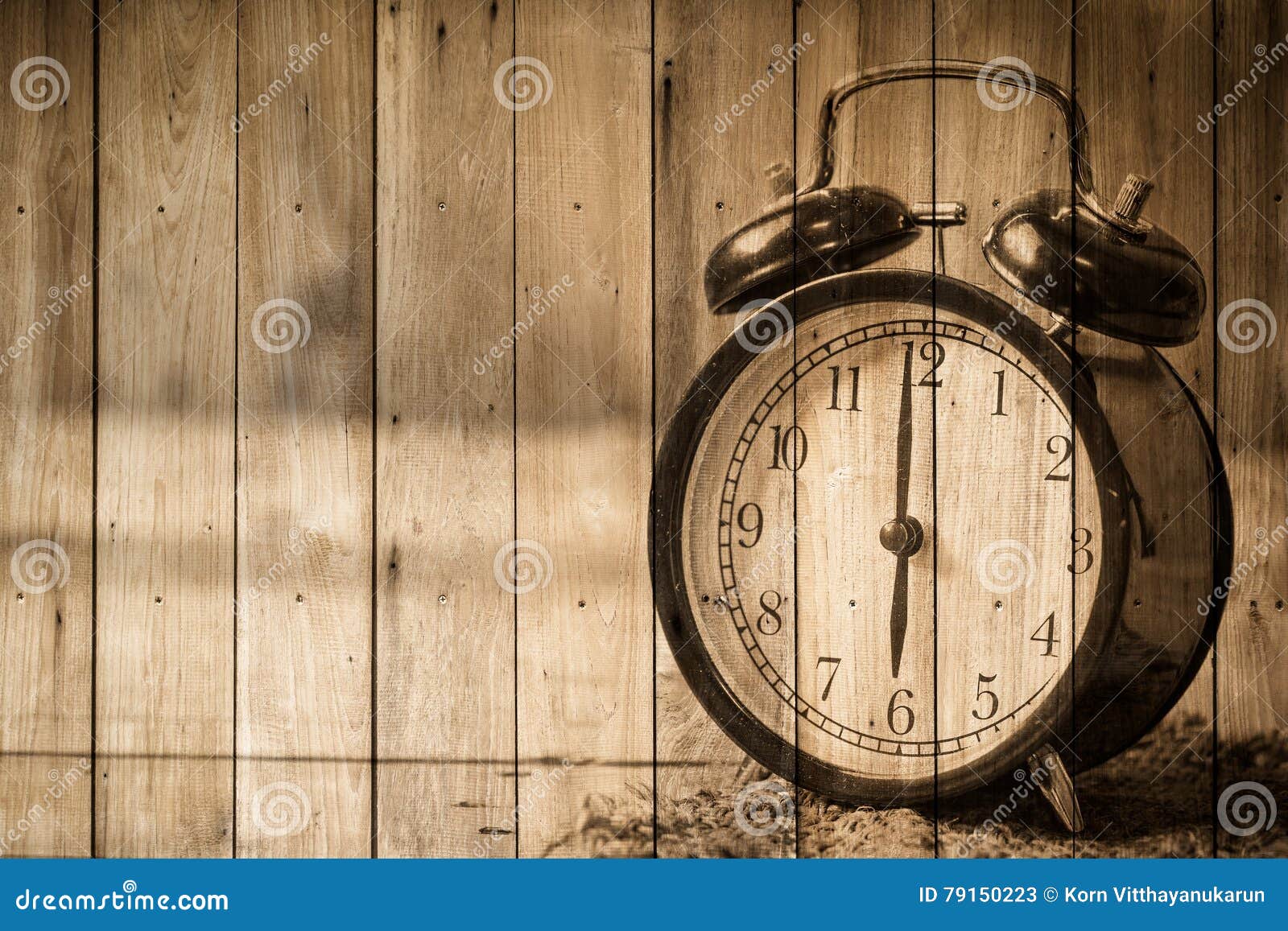 Retro Clock Vintage Style on Wood Stock Image - Image of reminder ...