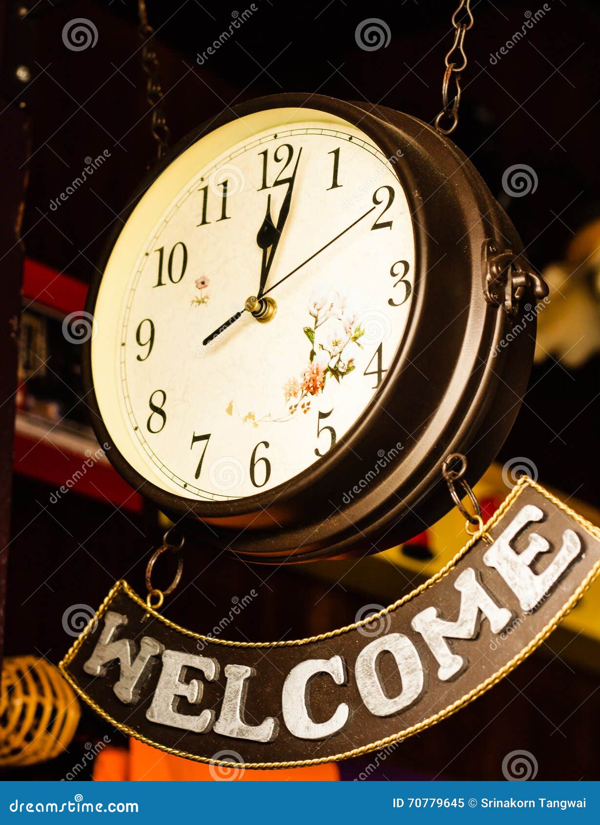 Retro Clock with Welcome Banner Stock Image - Image of hour, awake ...