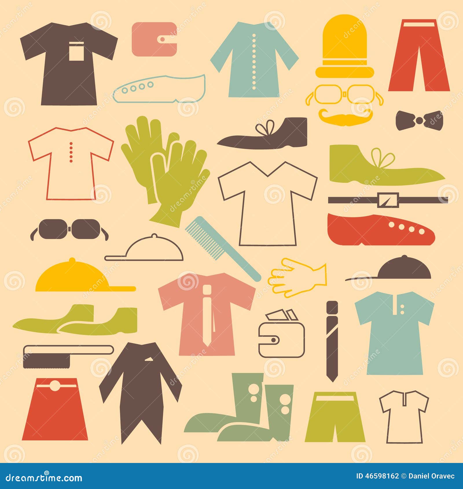 Retro Clothing Vector Flat Design Icons Set Stock Vector - Illustration ...