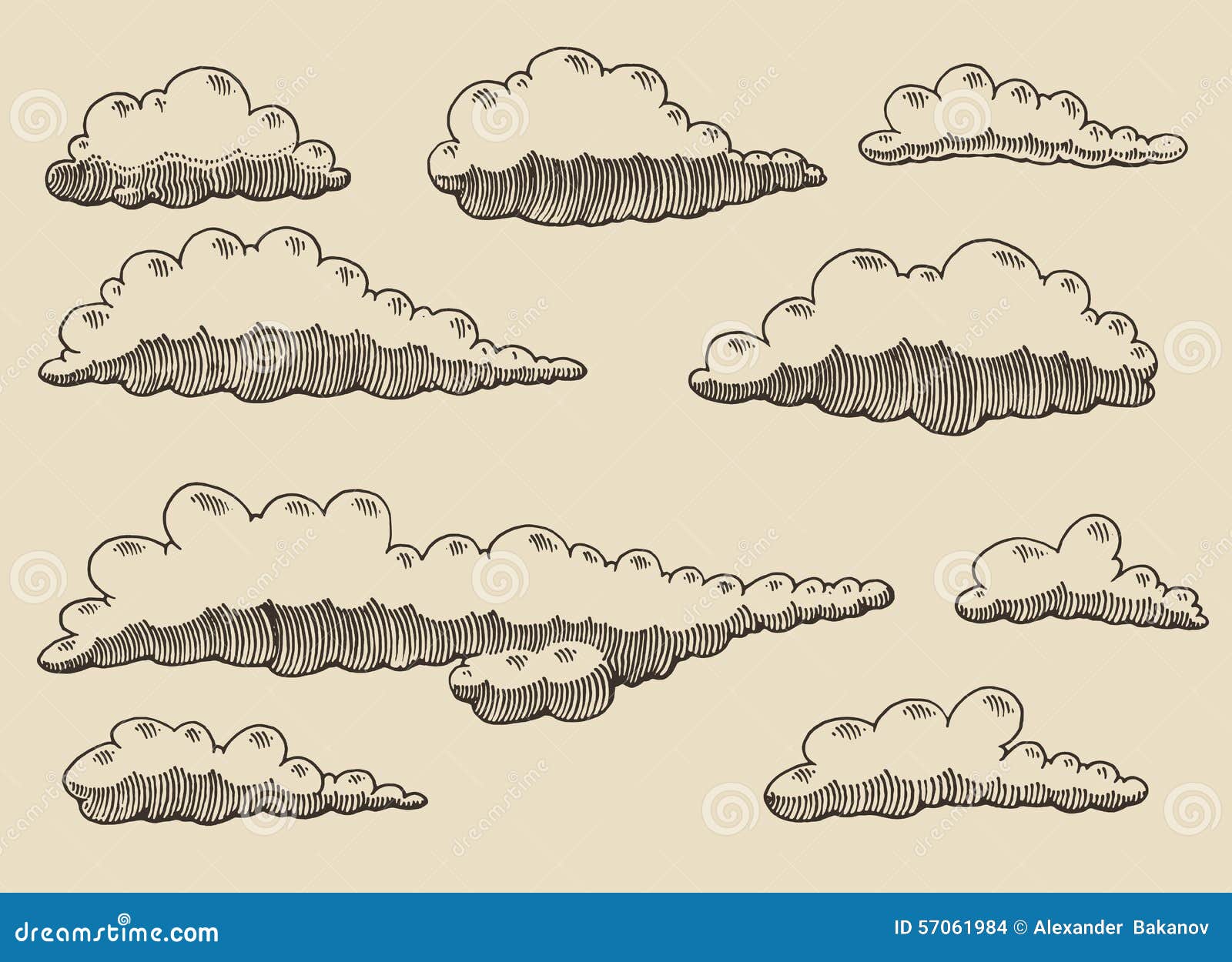 Retro Clouds Vector Illustration Hand Drawn Sketch Stock Vector ...