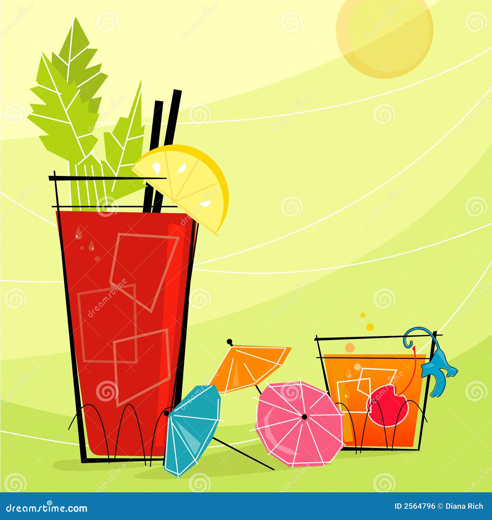 A Set Of Retro Cocktails With Groove-style Characters With Different ...