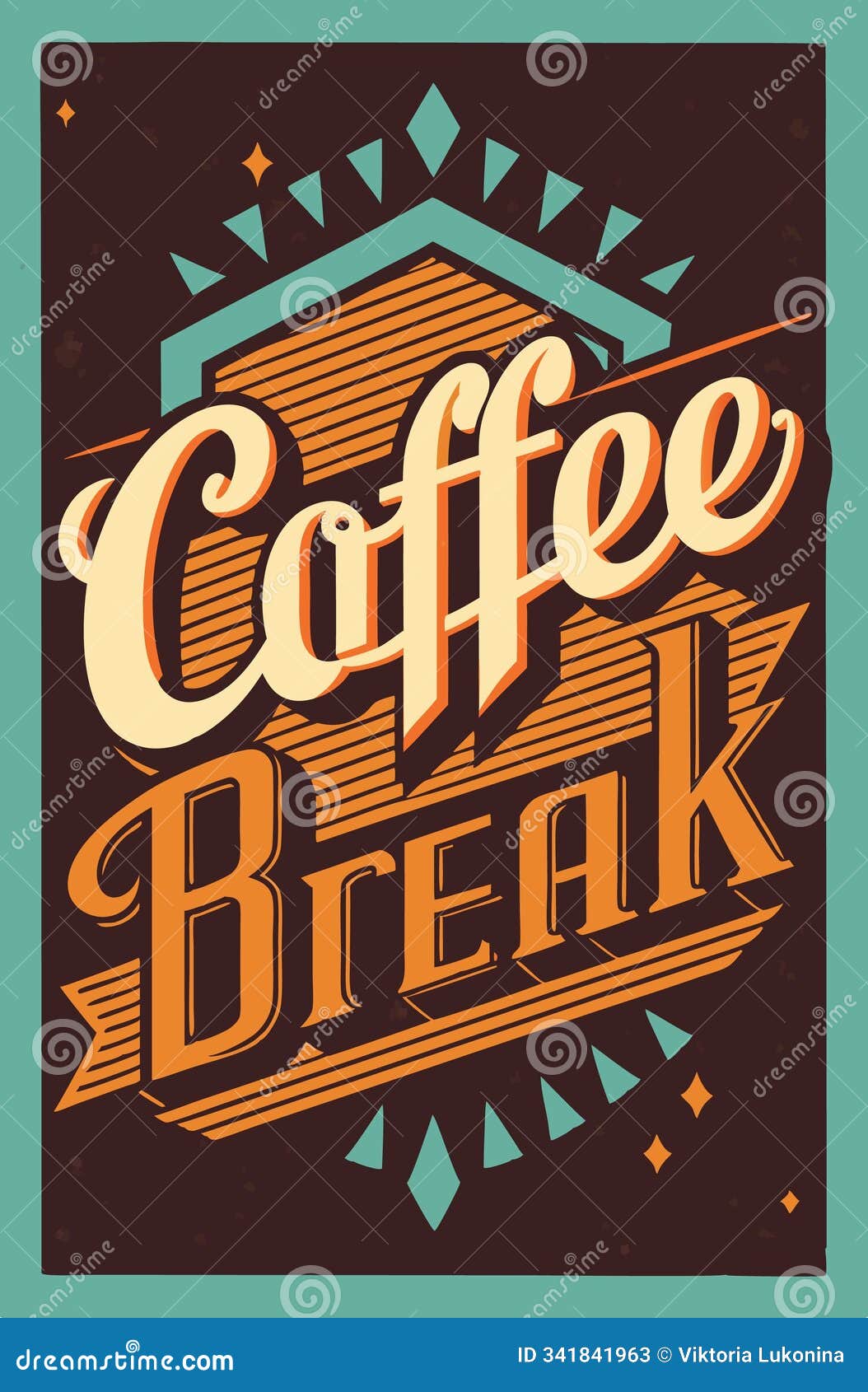 Retro Coffee Break Poster Design for Cafes and Kitchens Stock ...