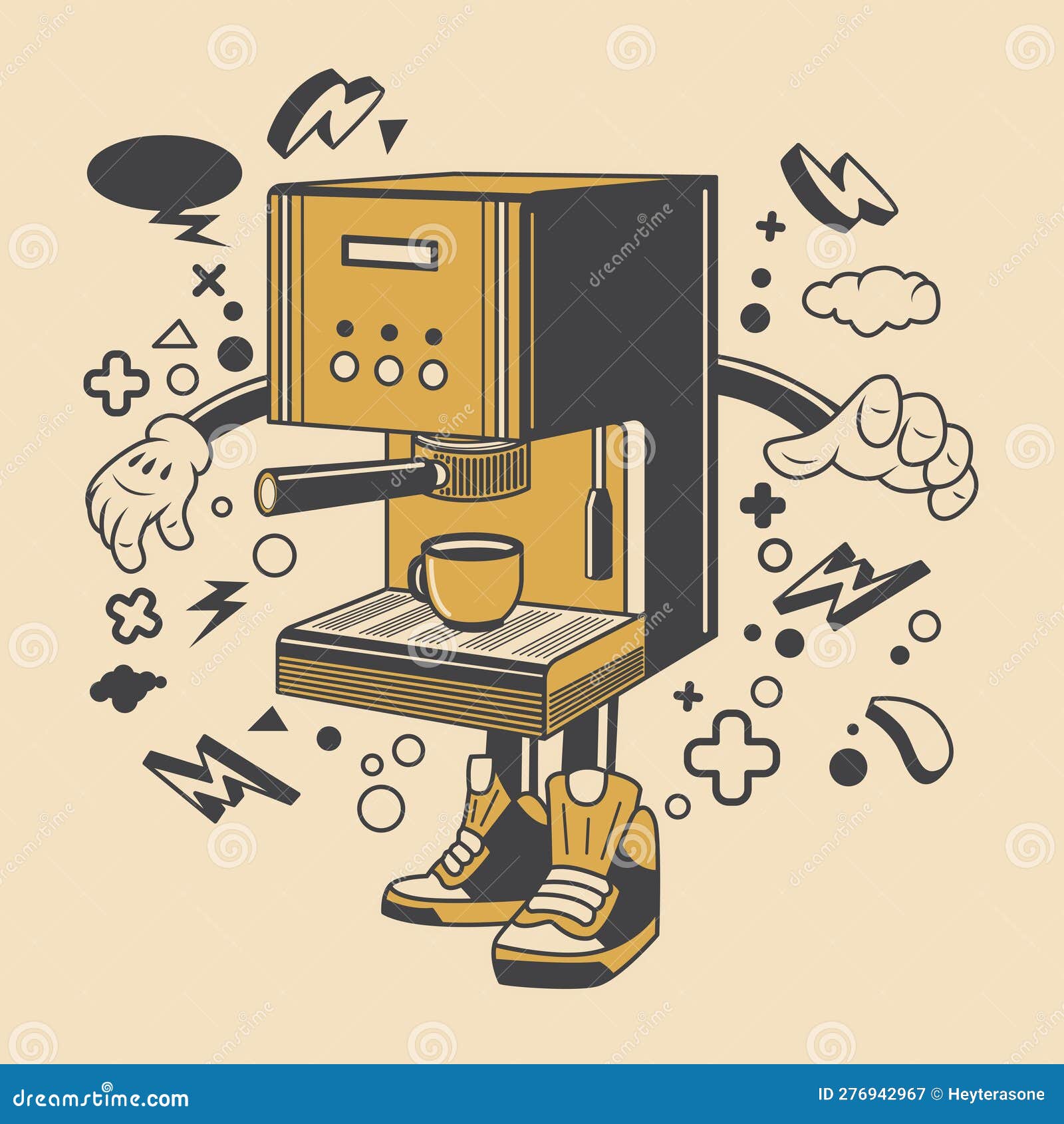 Retro Coffee Machine Cartoon Character Vector Illustration Stock Vector ...