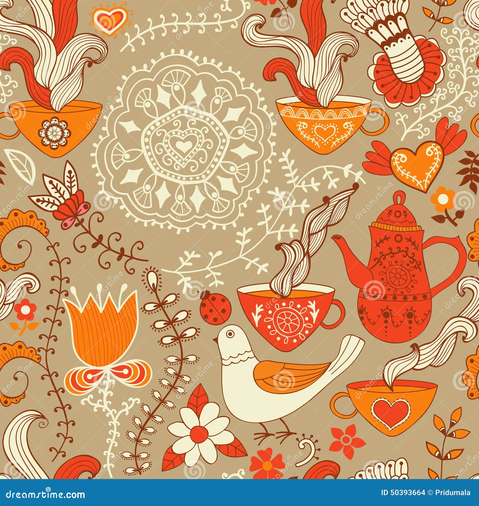 Retro Coffee Seamless Pattern, Tea Background, Texture with Cups Stock ...