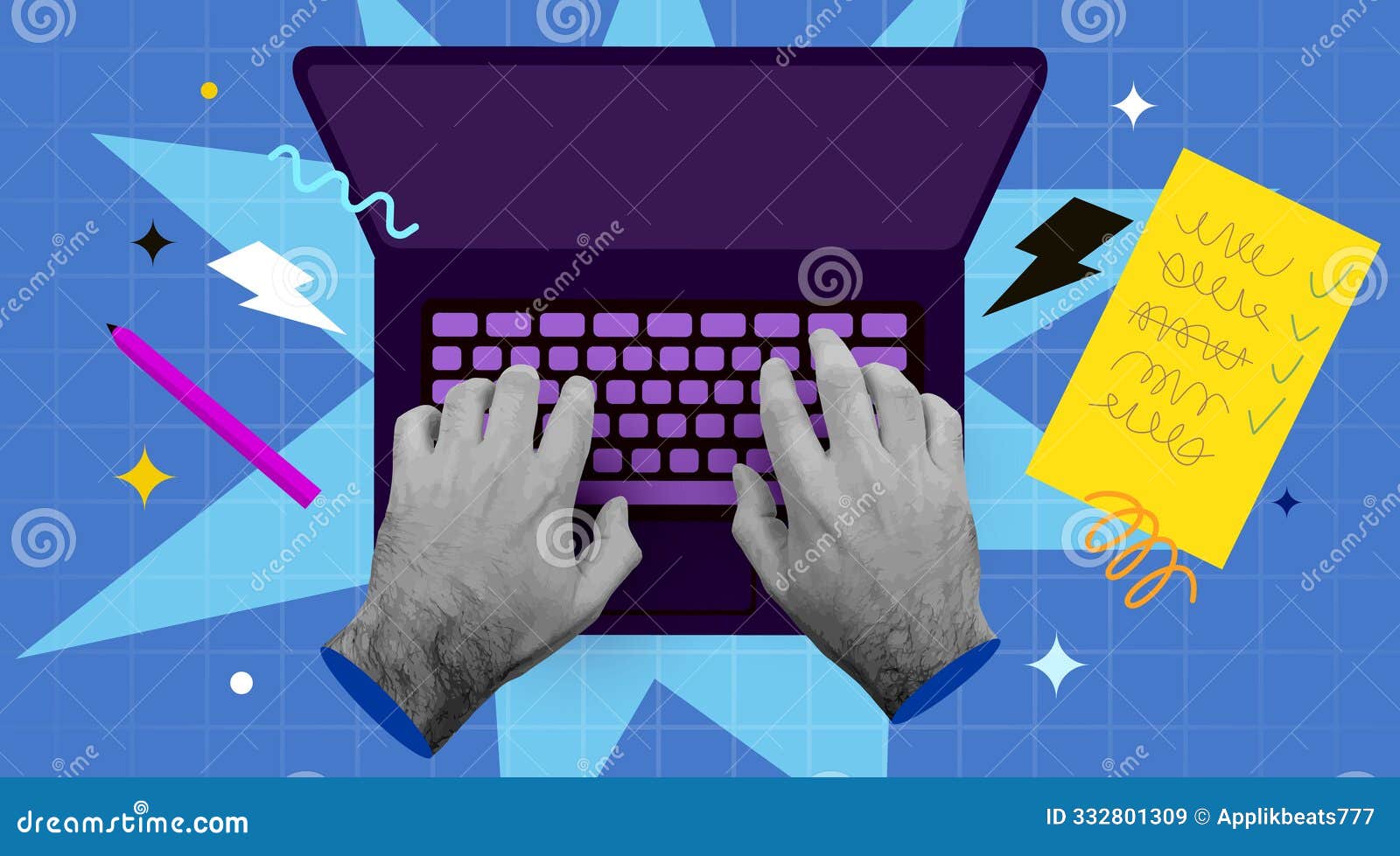 Retro Collage. Human Hands and Laptop Stock Vector - Illustration of ...