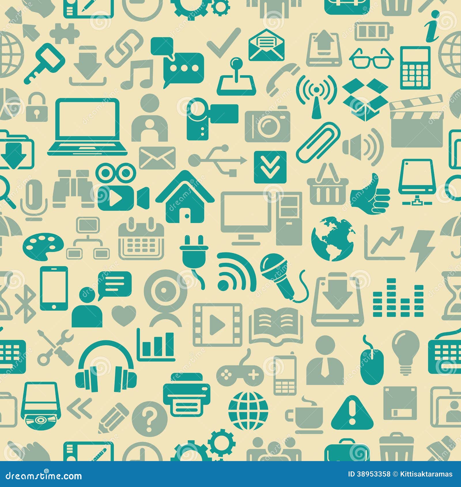 Retro Color Icons Seamless Background. Stock Vector - Illustration of ...