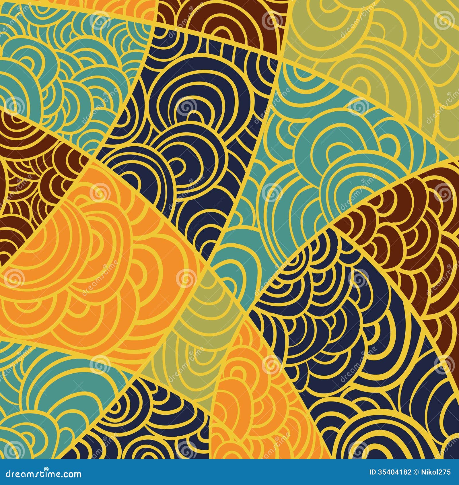 Retro Colors Seamless Pattern With Battlement Curved Lines. Repeated ...