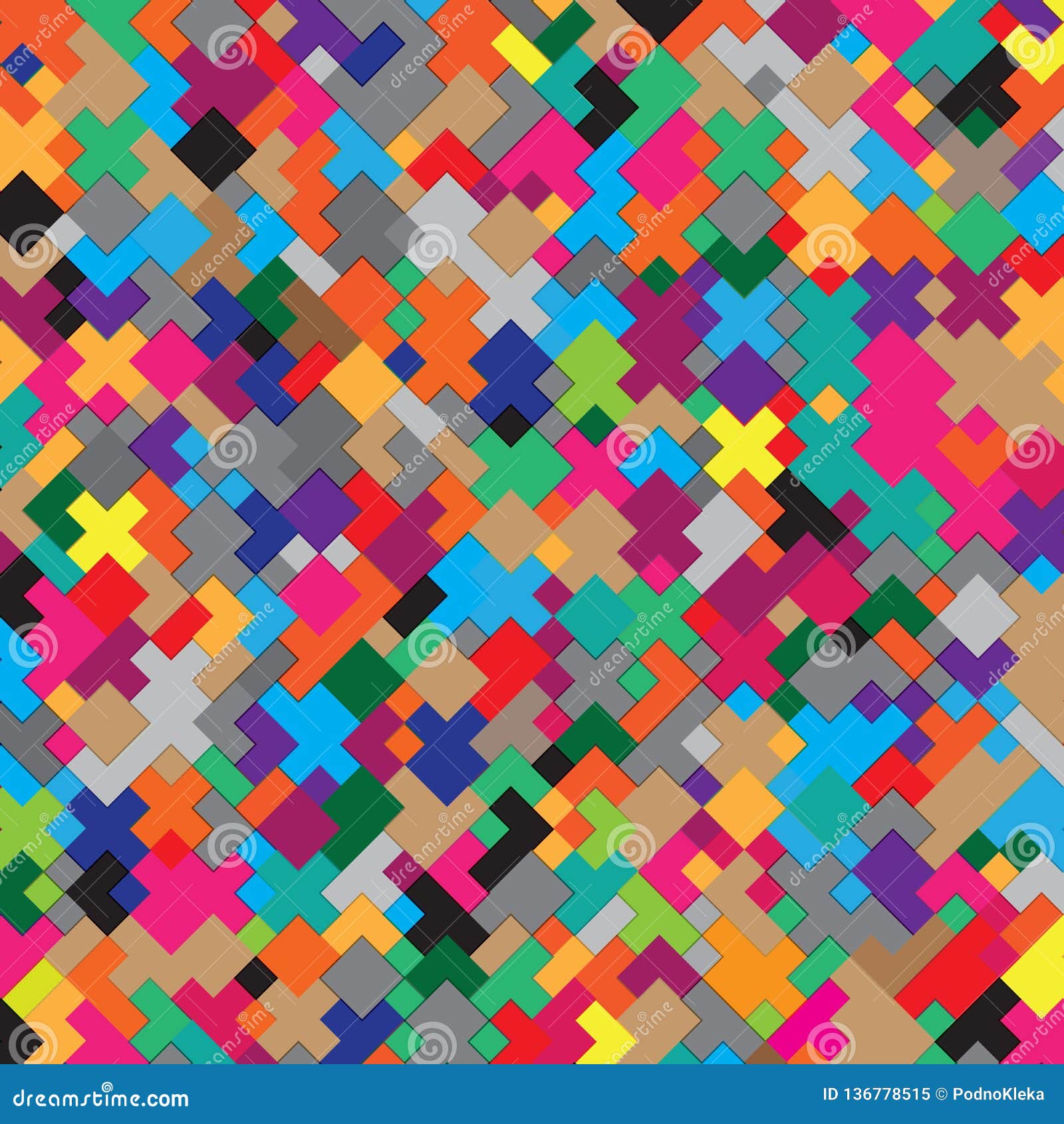 Retro Colors Geometric Object Tetris Brick Stylized Background Pattern ...