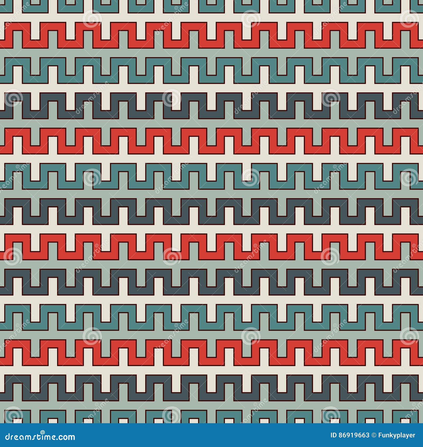 Retro Colors Seamless Pattern with Battlement Curved Lines. Repeated ...