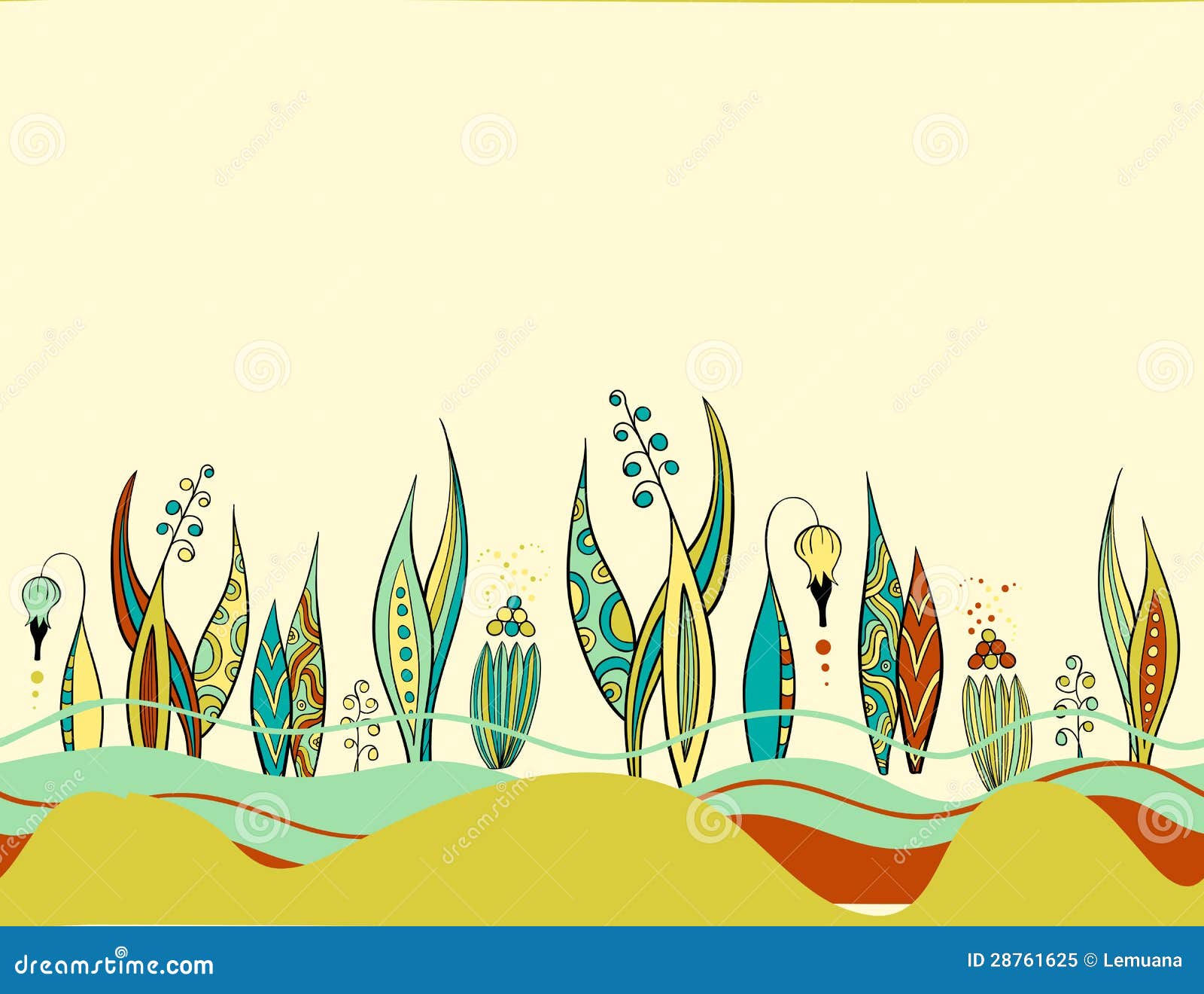 Retro Colourful Floral Abstract Border Stock Vector - Illustration of ...